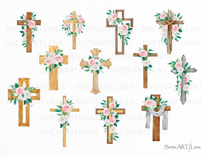 Watercolor Floral Cross Clipart Religious Easter Clipart Png - Etsy