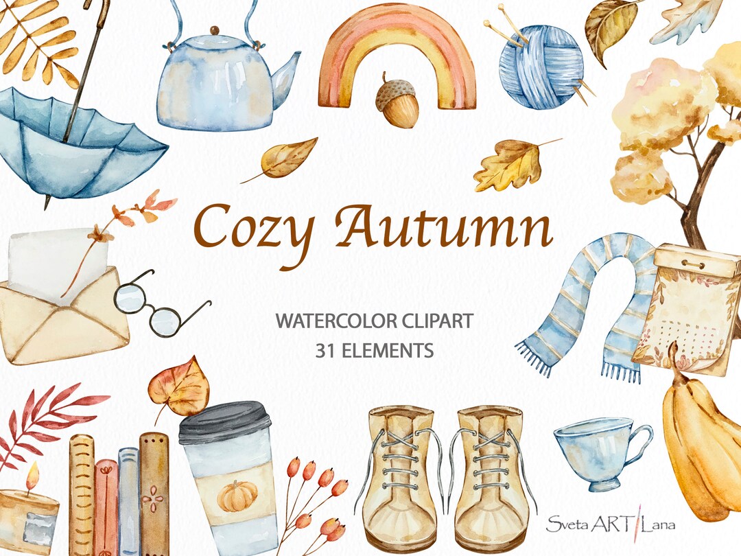 Watercolor Cozy Autumn Clipart | Pumpkin Clipart | Happy Thanksgiving ...