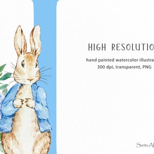 Peter Rabbit Blue Floral Alphabet Clipart | Watercolor Bunny PNG | Cute ...