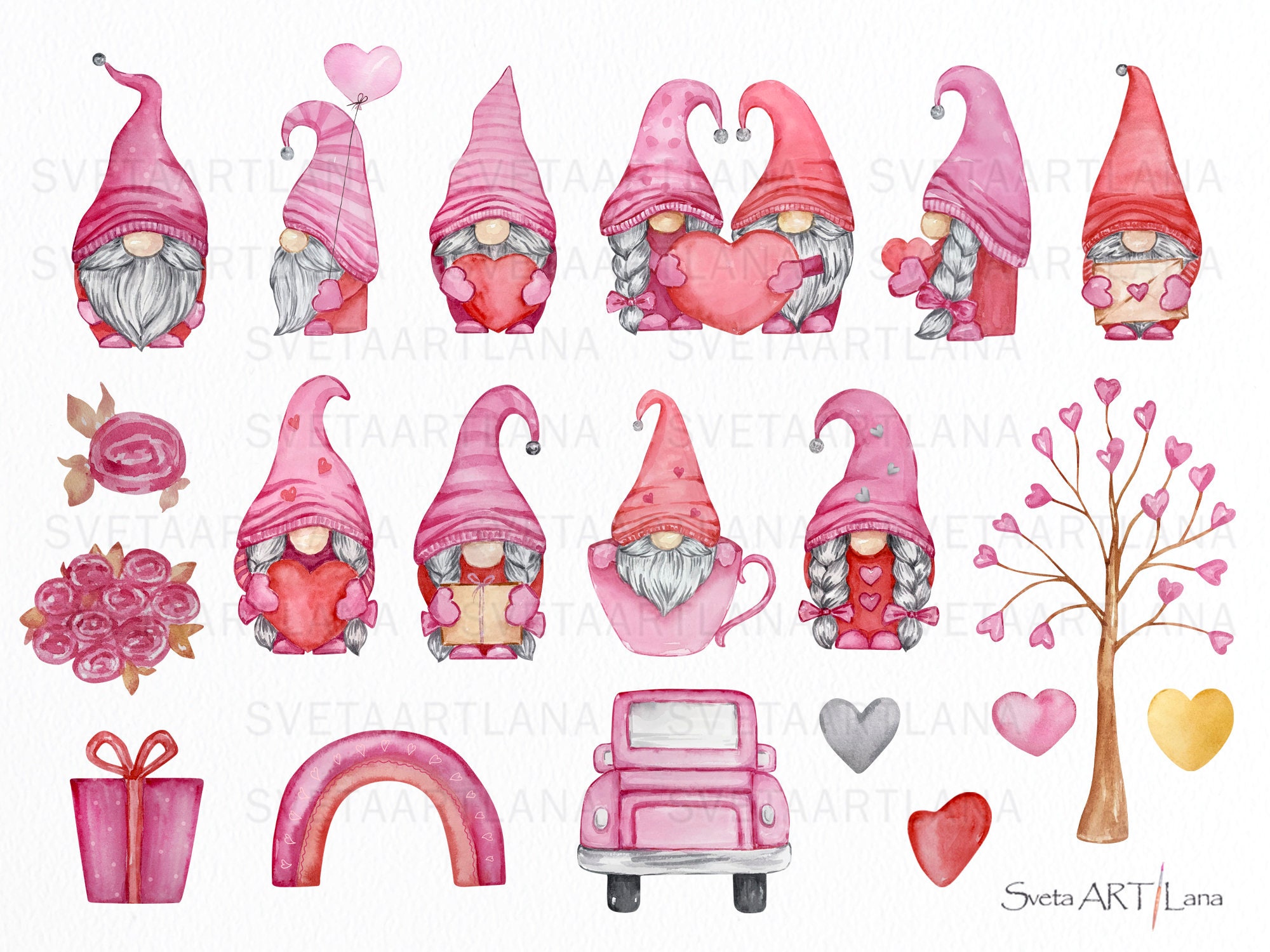 Valentine Gnomes PNG Clipart Watercolor Valentine's Day - Etsy