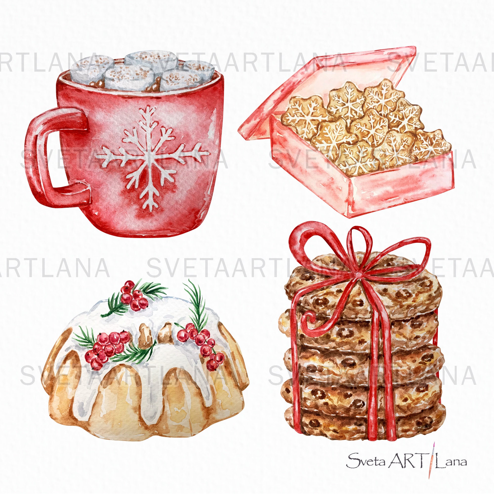 Christmas Gingerbread Watercolor Clipart Christmas Cookies - Etsy