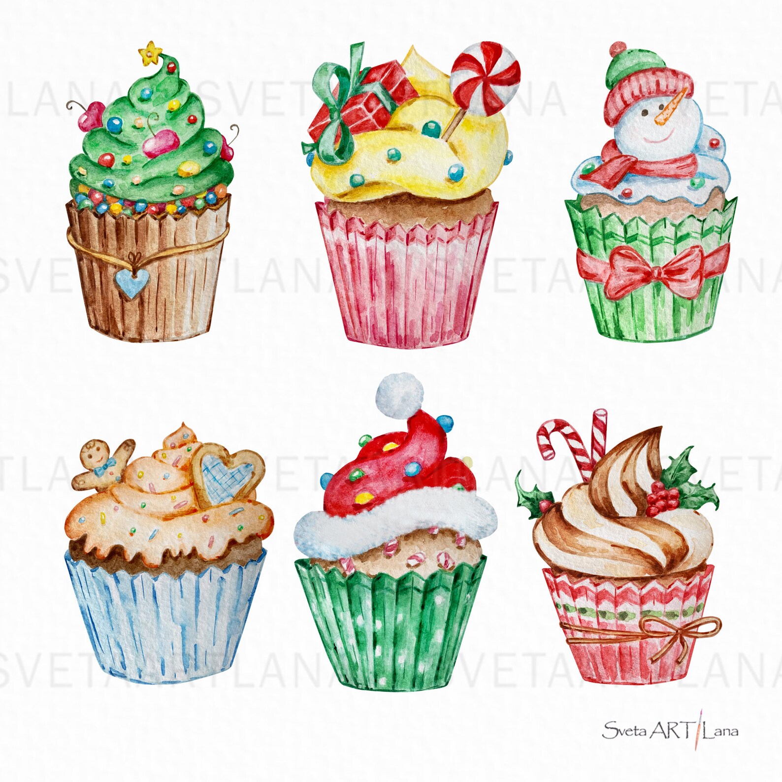 Watercolor Christmas Sweet Clipart Christmas Dessert Cupcake - Etsy