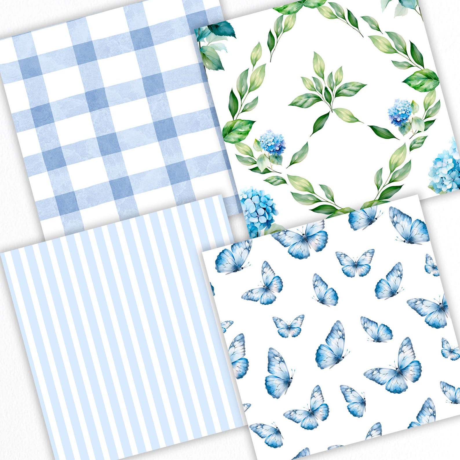Blue Hydrangea Digital Papers | Watercolor Flowers Seamless Patterns ...
