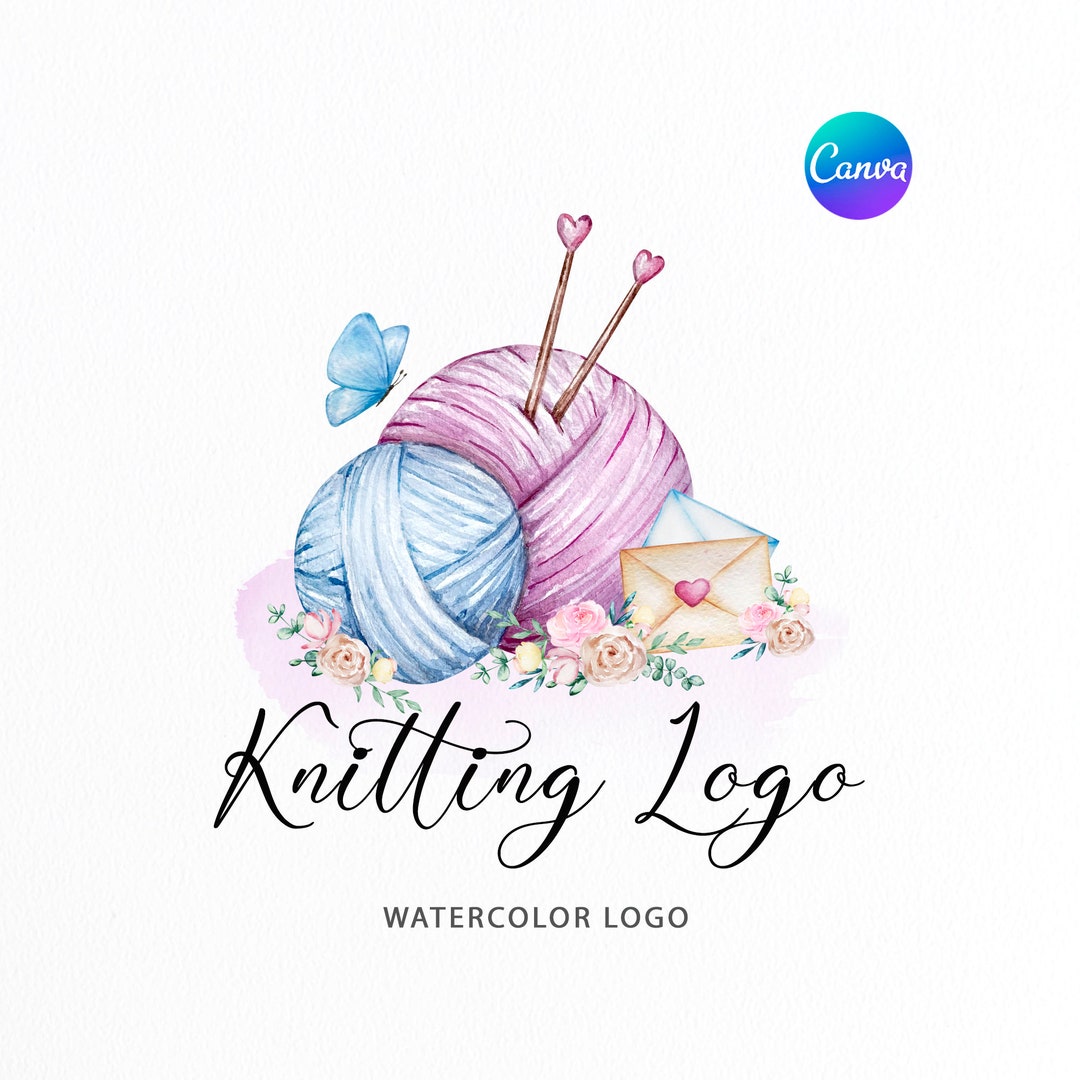 Knitting Logo | Watercolor Yarn Logo | Crochet Premade Logo | Handmade ...