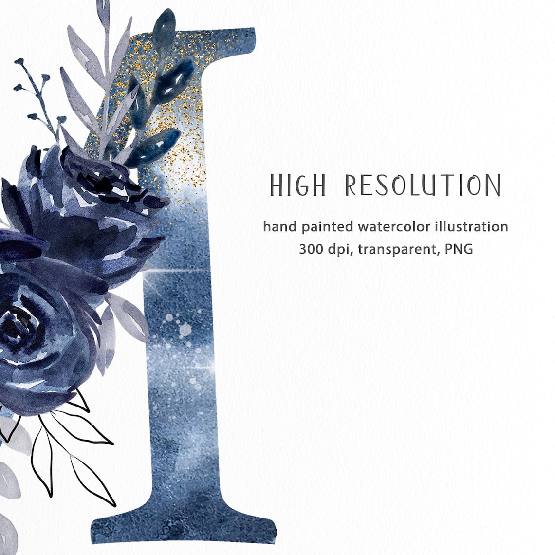 Floral Alphabet Watercolor Clipart | Dark Blue Letters Png | Navy Blue ...