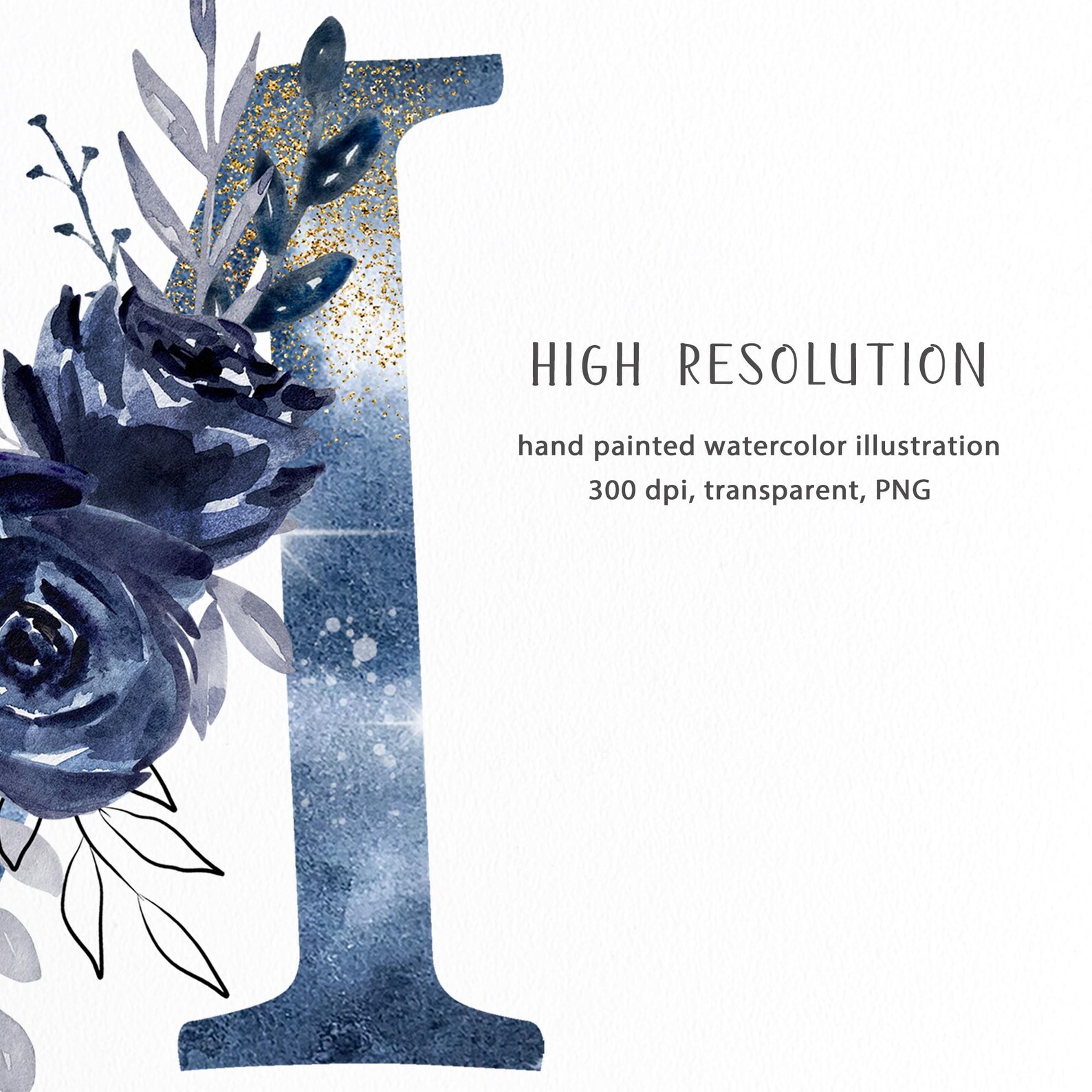 Floral Alphabet Watercolor Clipart | Dark Blue Letters Png | Navy Blue ...