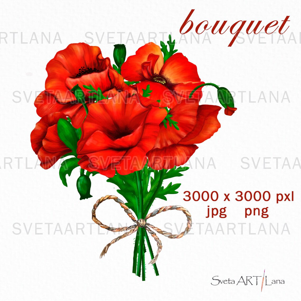 Red Poppy Flower Clipart Floral and Bee Poppy Bouquet - Etsy