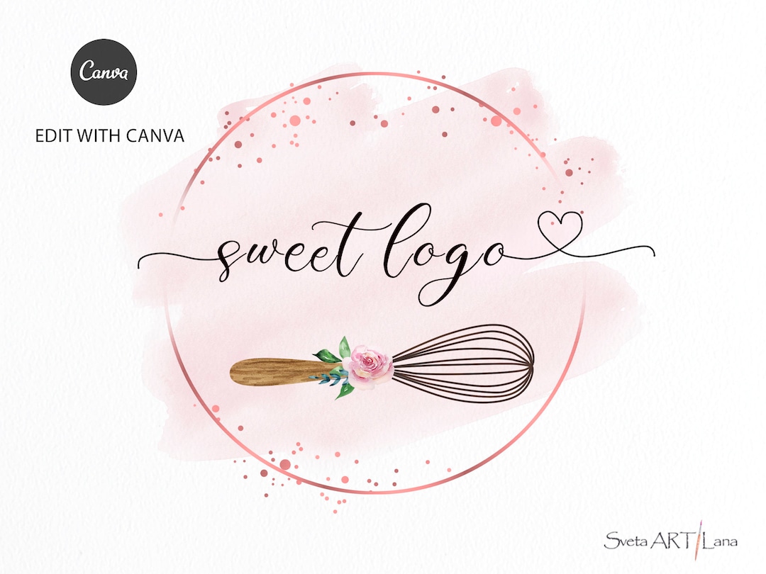 Baking Premade Logo Whisk | Bakery Watercolor Logo | Kitchen Utensil ...