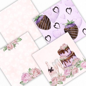 Romantic Digital Paper Watercolor Valentines Day Seamless Pattern ...