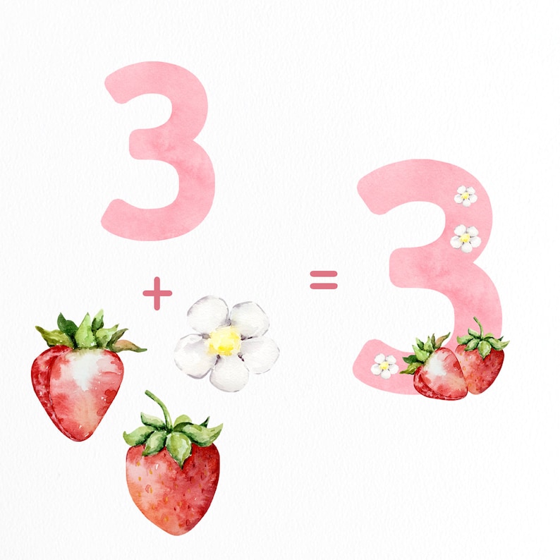 Pink Nursery Numbers PNG | Watercolor Strawberry Individual Numbers ...