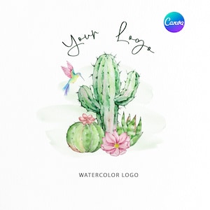 Watercolor Cactus Logo Floral Custom Logo Desert Boutique Watermark ...