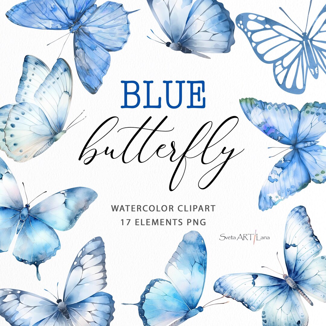 Watercolor Blue Butterfly Clipart | Blue Butterflies Png | Watercolor ...