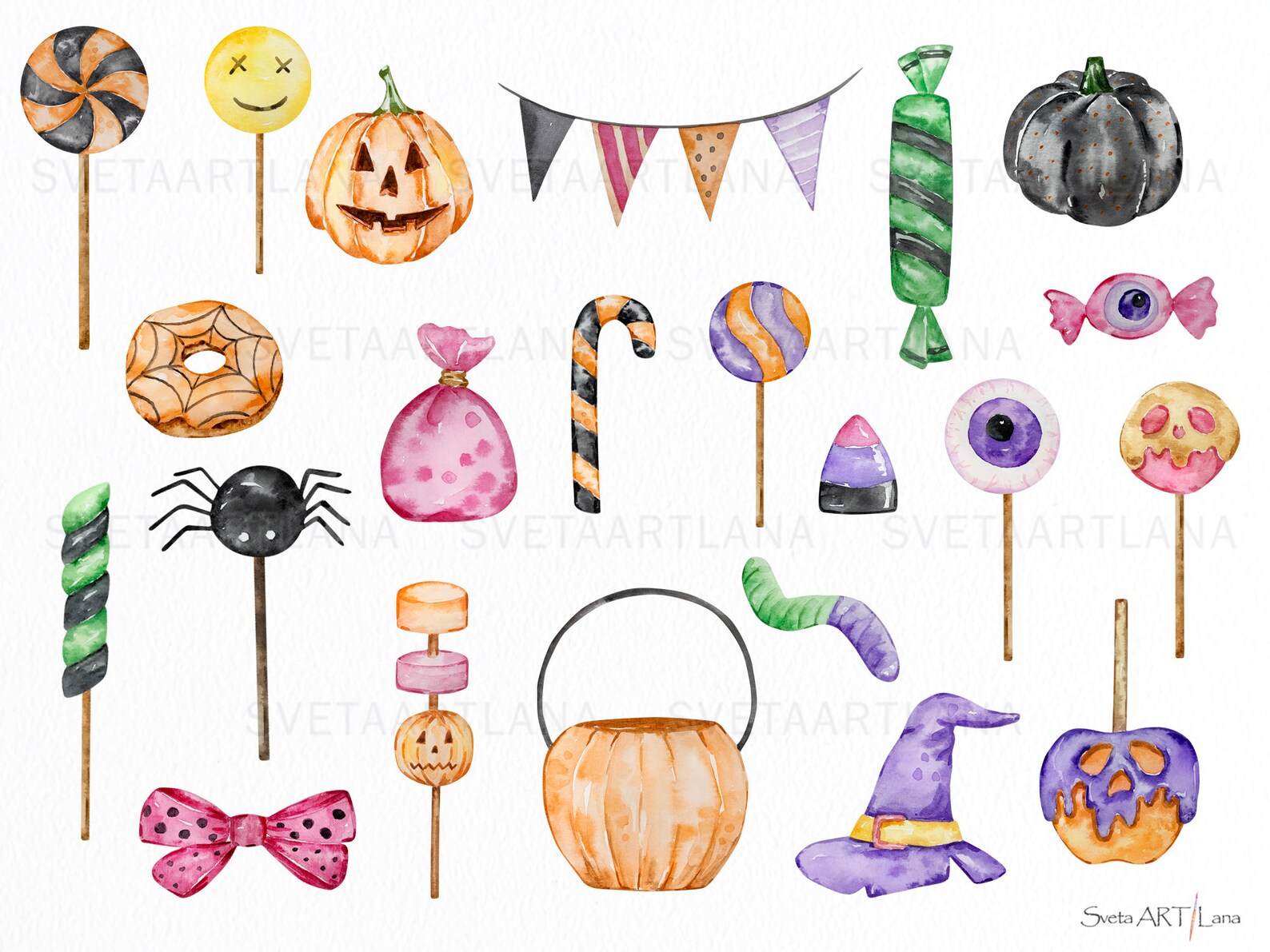 Watercolor Halloween Candy Clipart | Halloween Party Clip Art | Sweets ...