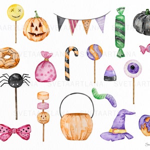 Watercolor Halloween Candy Clipart | Halloween Party Clip Art | Sweets ...
