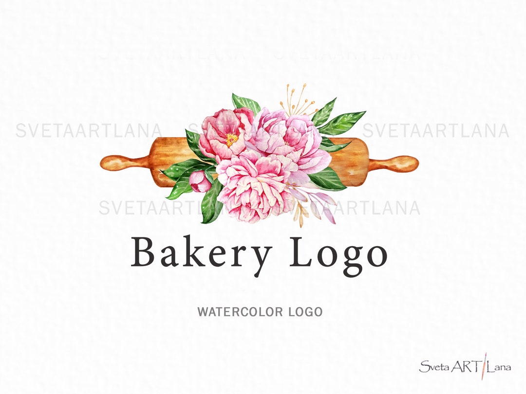 Bakery Rolling Pin Logo. Watercolor Bake Logo Kitchen Log Food Logo ...