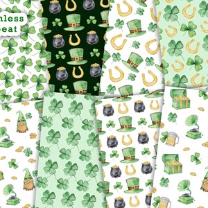 St Patricks Day Digital Papers | Watercolor Green Gnome Seamless ...