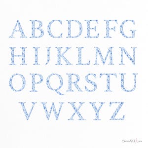 Watercolor Blue Chinoiserie Alphabet Clipart | Blue Letters | Floral ...
