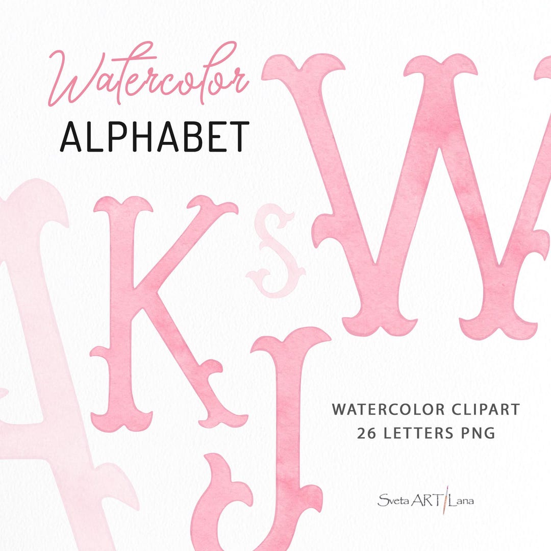 Watercolor Vintage Light Pink Letters | Monogram Alphabet Clipart ...