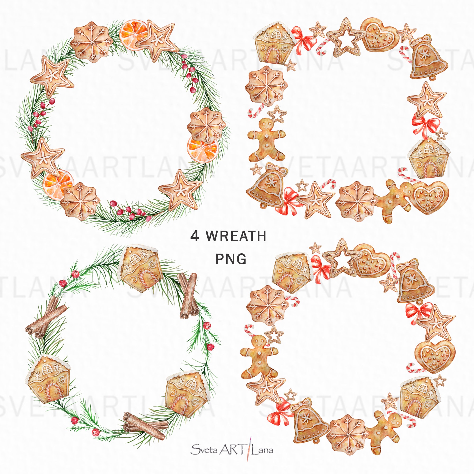 Christmas Gingerbread Frames Clipart Watercolor Winter Frame - Etsy