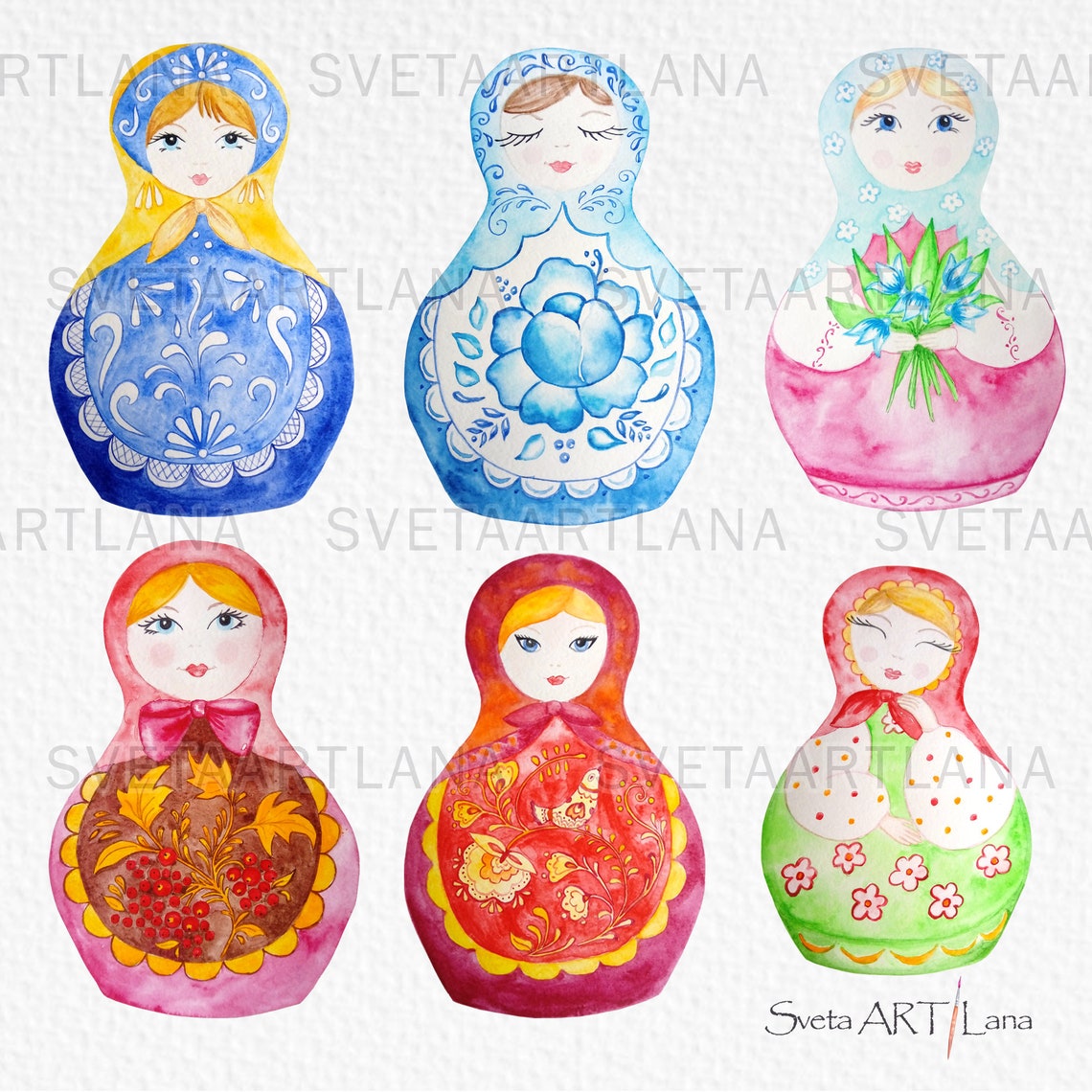 Matryoshka Watercolor Clipart. Russian Nesting Doll Clipart - Etsy