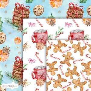 Watercolor Christmas Gingerbread Digital Paper | Winter Sweets Seamless ...