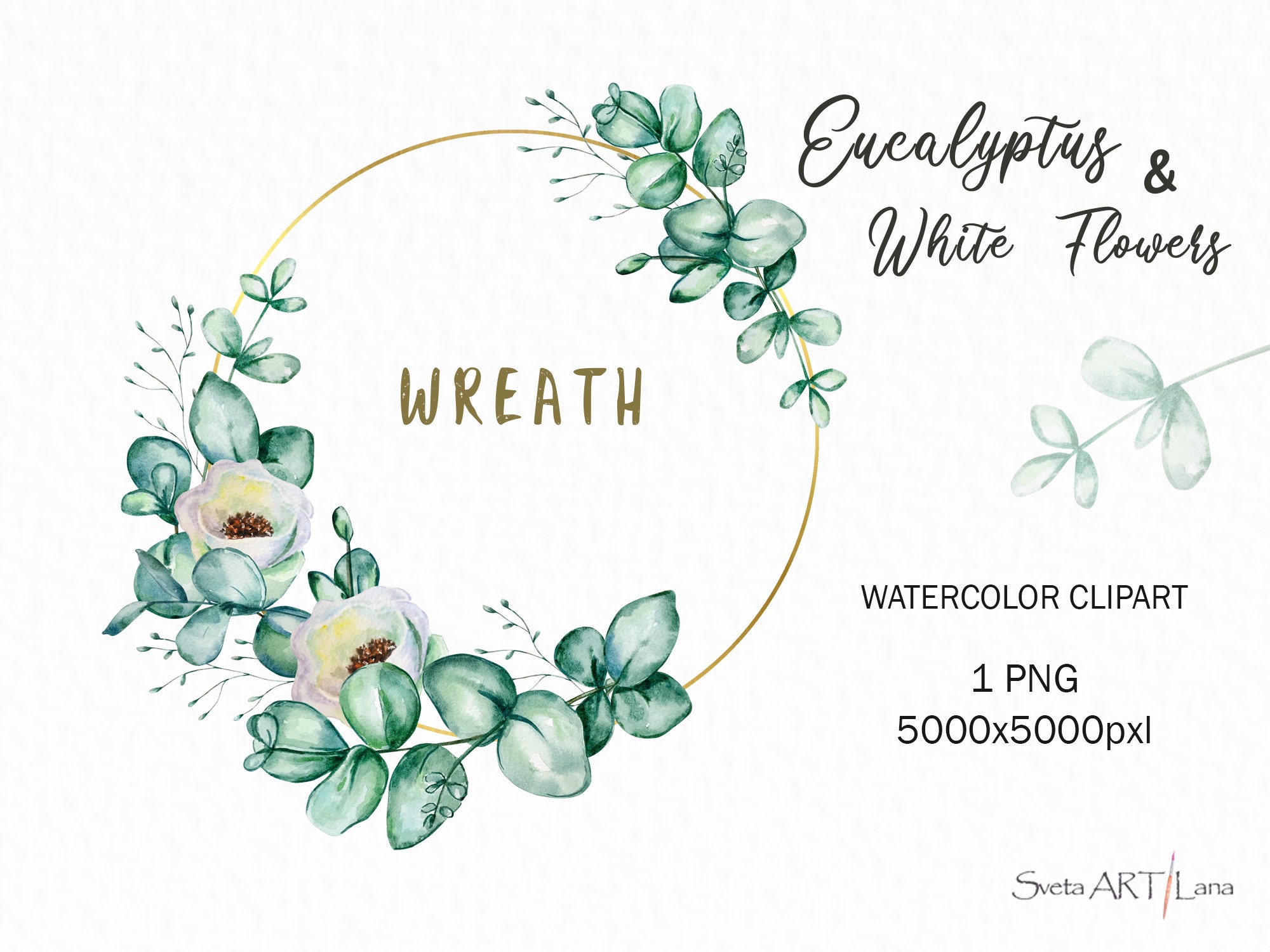 Watercolor Eucalyptus Wreath Clipart Greenery Wreath Rustic - Etsy