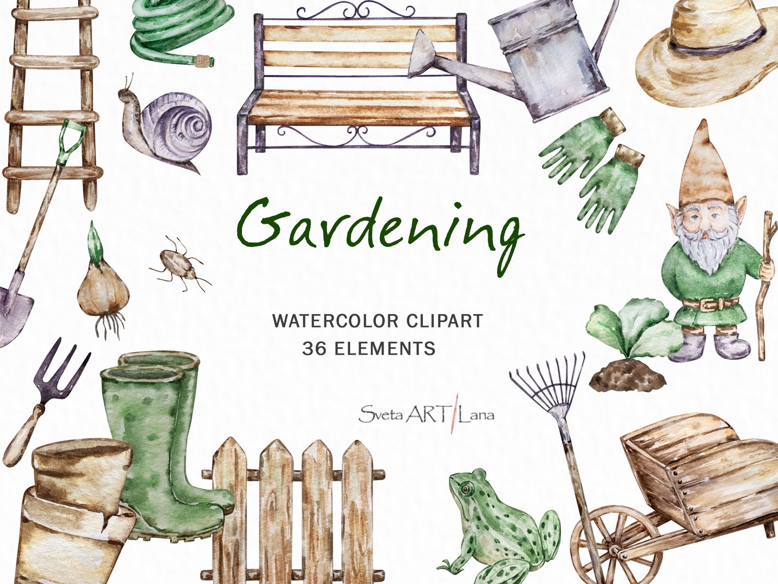 Watercolor Gardening Clipart Farmhouse Garden Clipart - Etsy