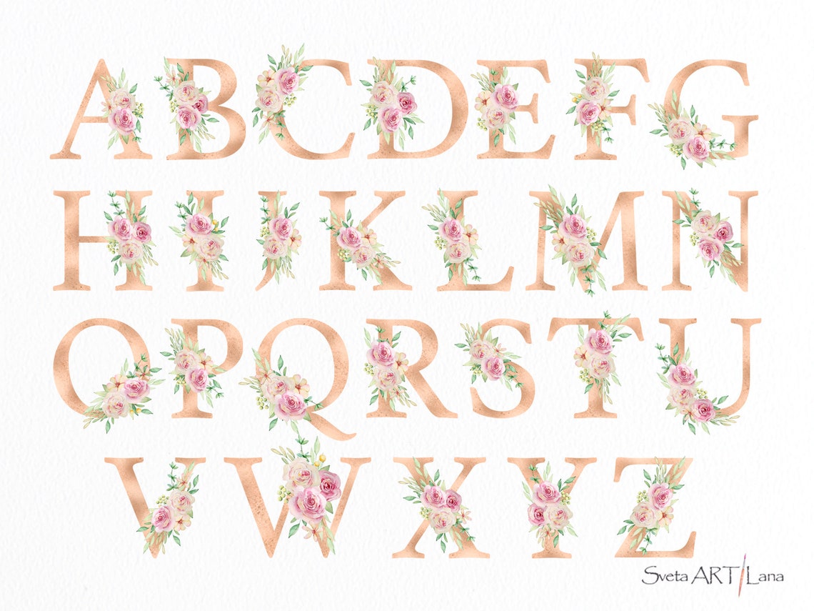 Watercolor Aesthetic Alphabet With Flowers Boho Letters | Etsy