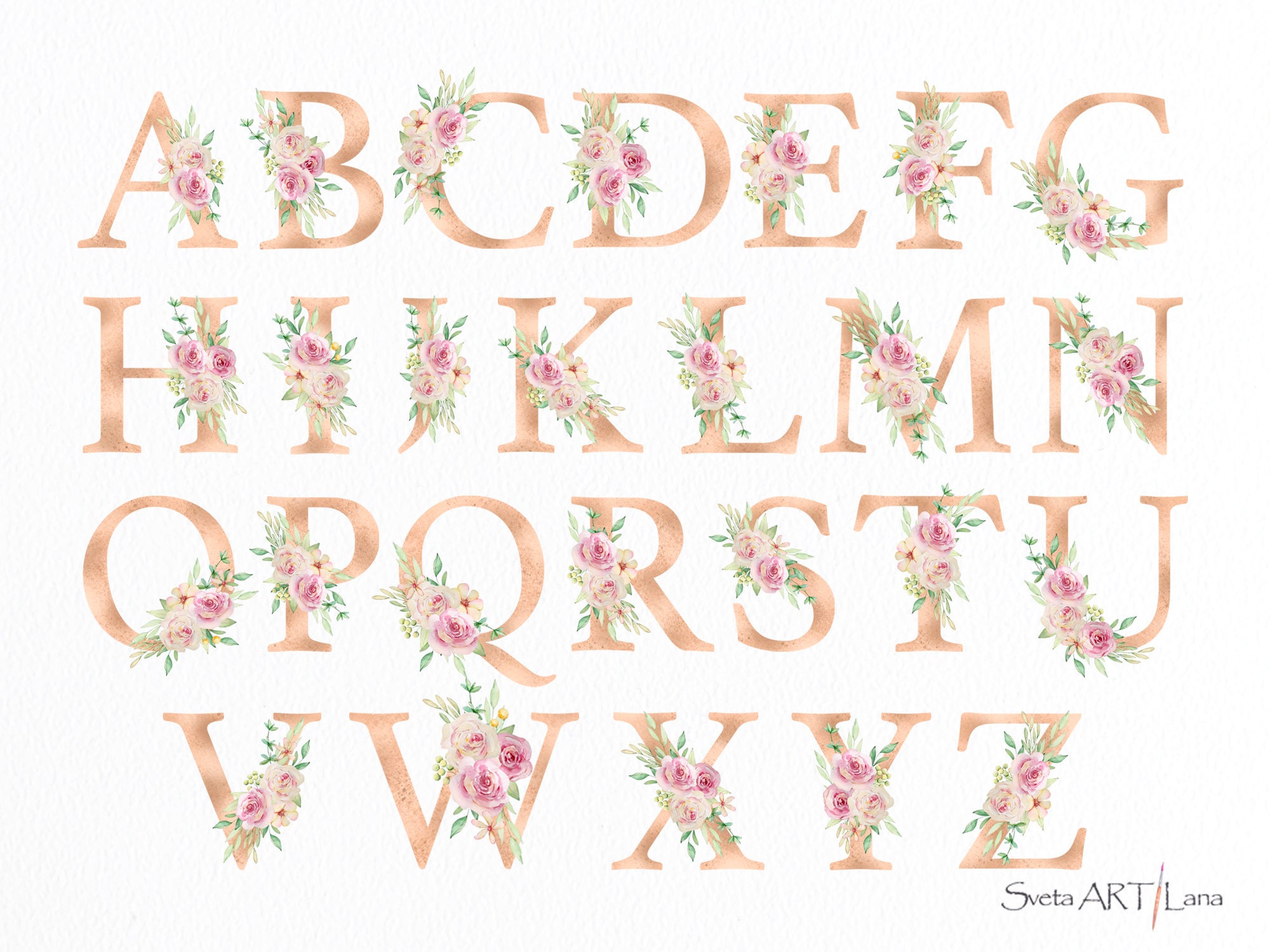 Watercolor Aesthetic Alphabet With Flowers Boho Letters - Etsy