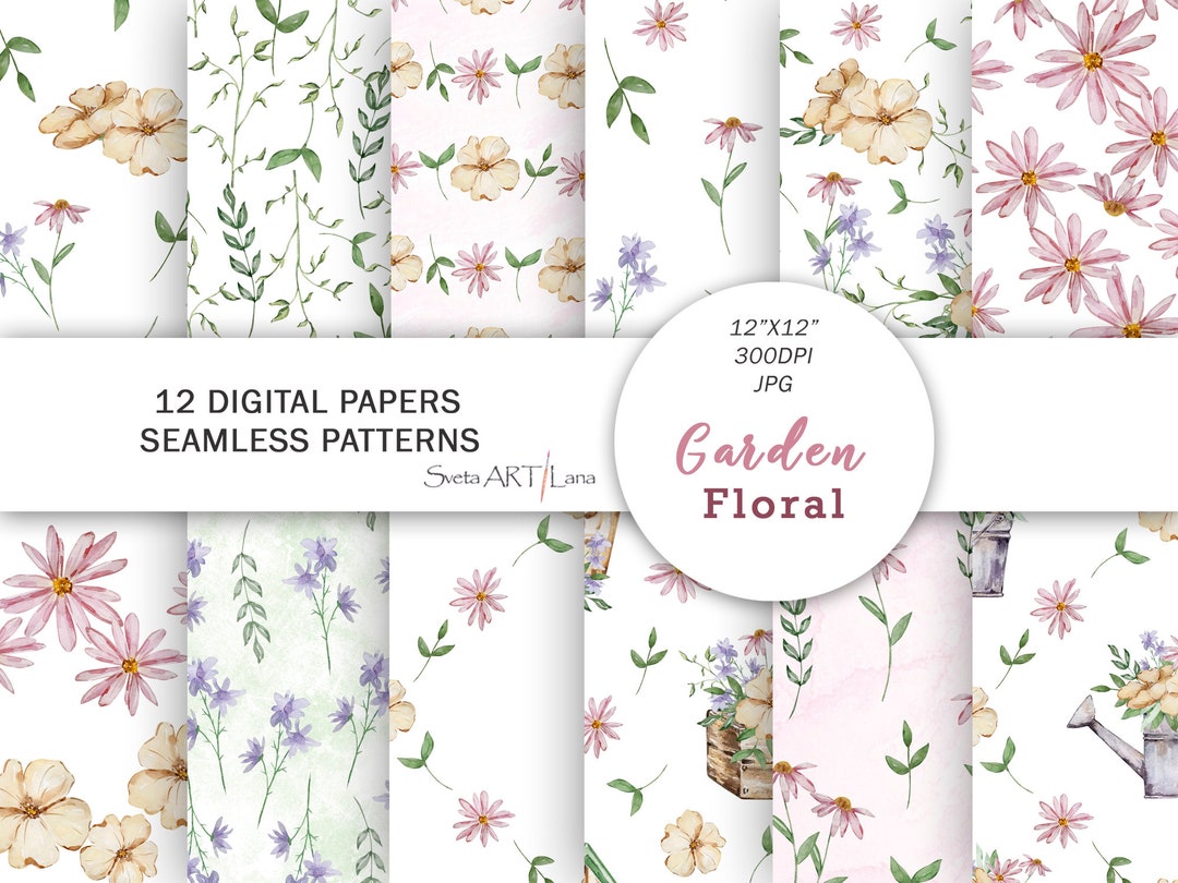 Garden Floral Digital Paper Watercolor Garden Seamless Pattern ...