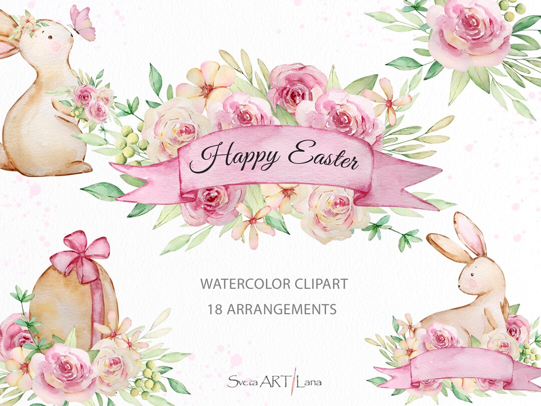 Nursery Bunny Clipart | Watercolor Cute Easter Rabbit Clipart ...