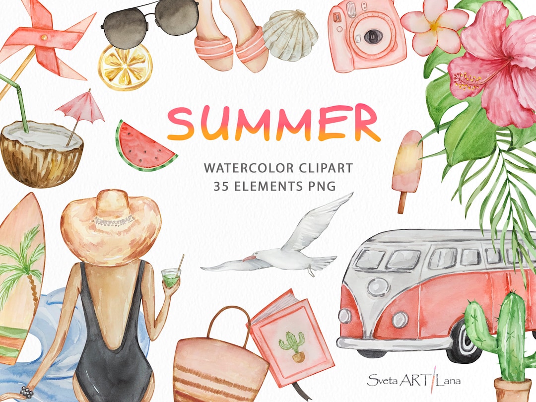 Watercolor Summer Clipart | Summer Girl Clipart | Vacation Clipart ...