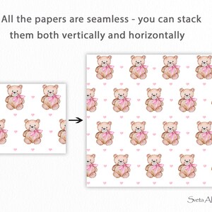 Teddy Bear Digital Papers | Watercolor Valentines Teddy Bear Seamless ...
