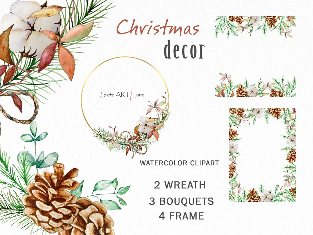 Christmas Greenery Watercolor Clipart Winter Floral Frame Christmas ...