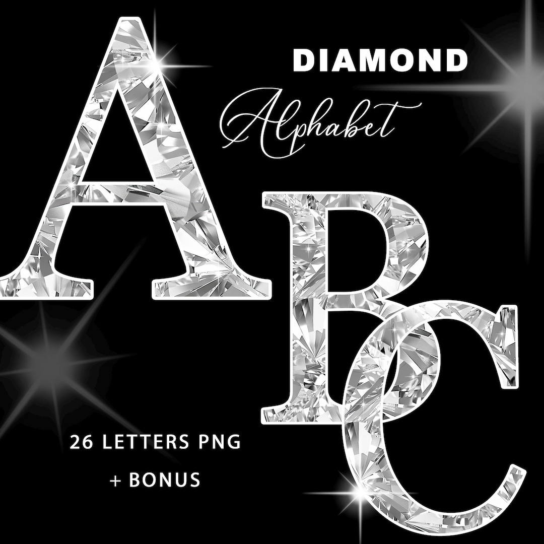 Silver Diamond Alphabet Clipart | Monogram Alphabet Clipart | Glam ...
