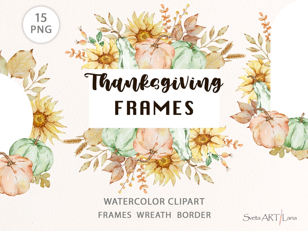 Watercolor Thanksgiving Frame Clipart | Holiday Pumpkin PNG | Autumn ...