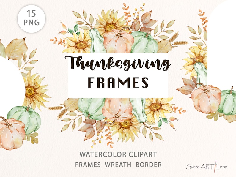 Watercolor Thanksgiving Frame Clipart | Holiday Pumpkin PNG | Autumn ...