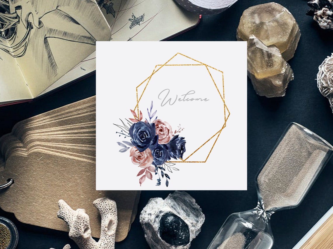 Watercolor Dark Blue Roses Frame Clipart Floral Wreath Png - Etsy