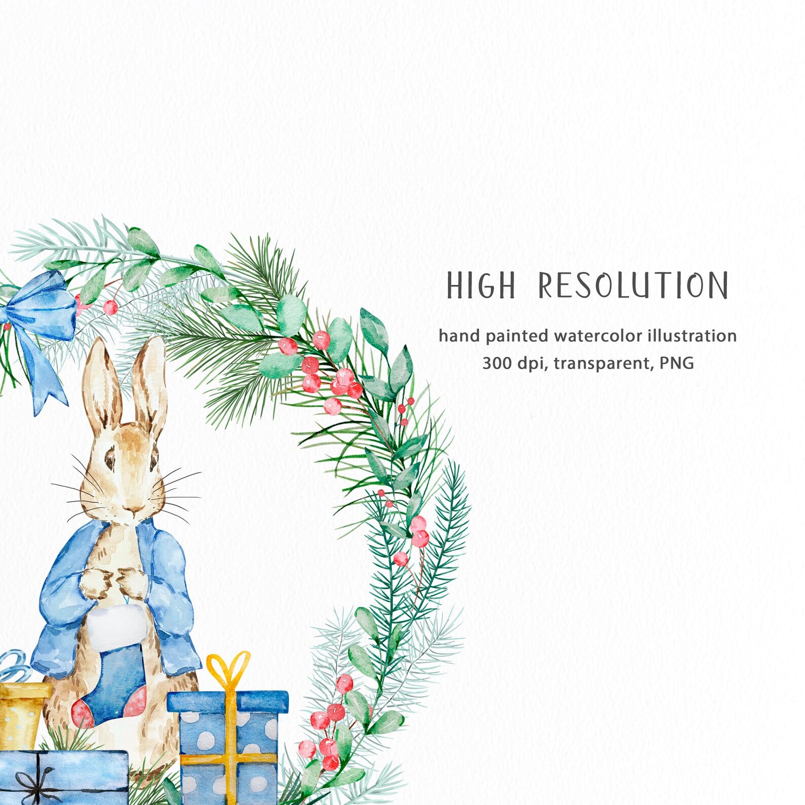 Peter Rabbit Christmas Frames Clipart | Watercolor Winter Wreath Rabbit ...