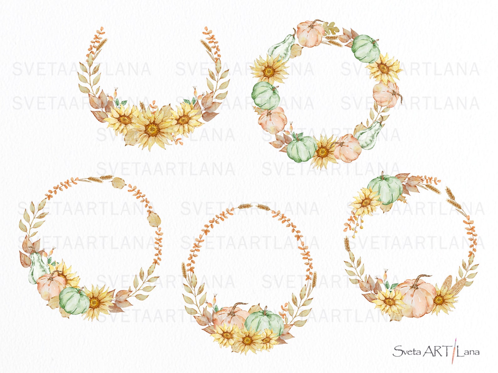 Watercolor Thanksgiving Frame Clipart | Holiday Pumpkin PNG | Autumn ...