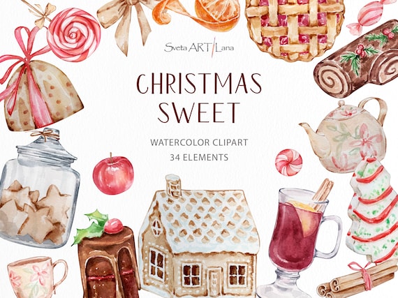Watercolor Christmas Sweets Clipart Holiday Baking Clipart - Etsy