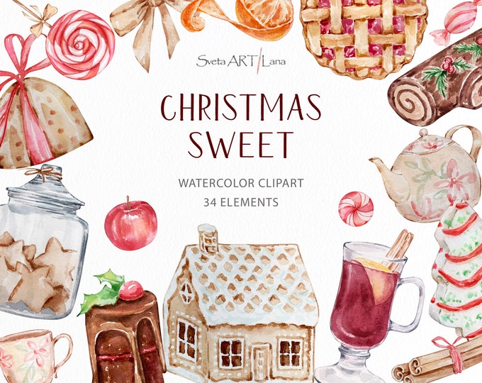 Watercolor Christmas Clipart Watercolor Christmas Treats Christmas Food ...