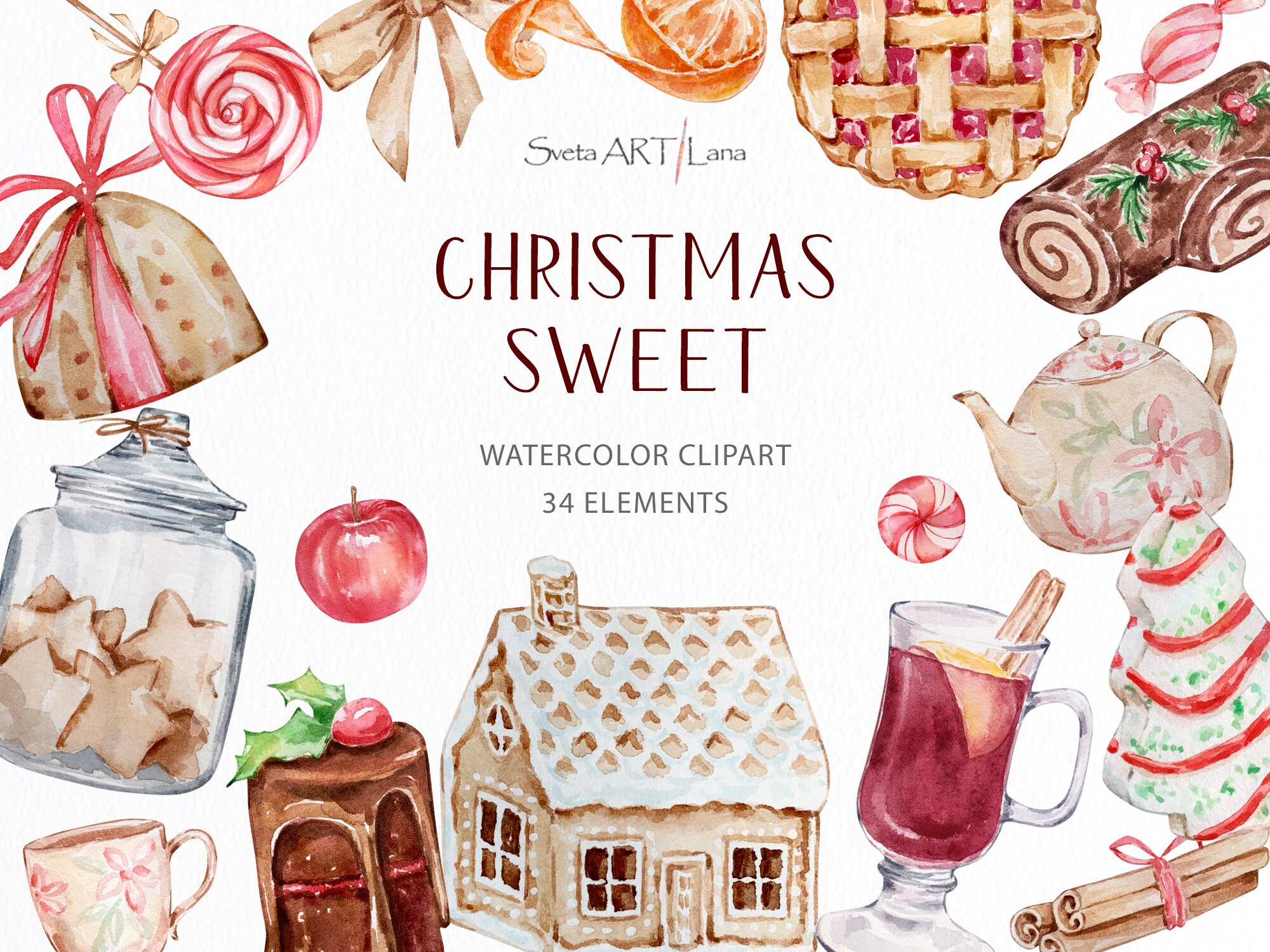 Watercolor Christmas Sweets Clipart Holiday Bakery Products - Etsy