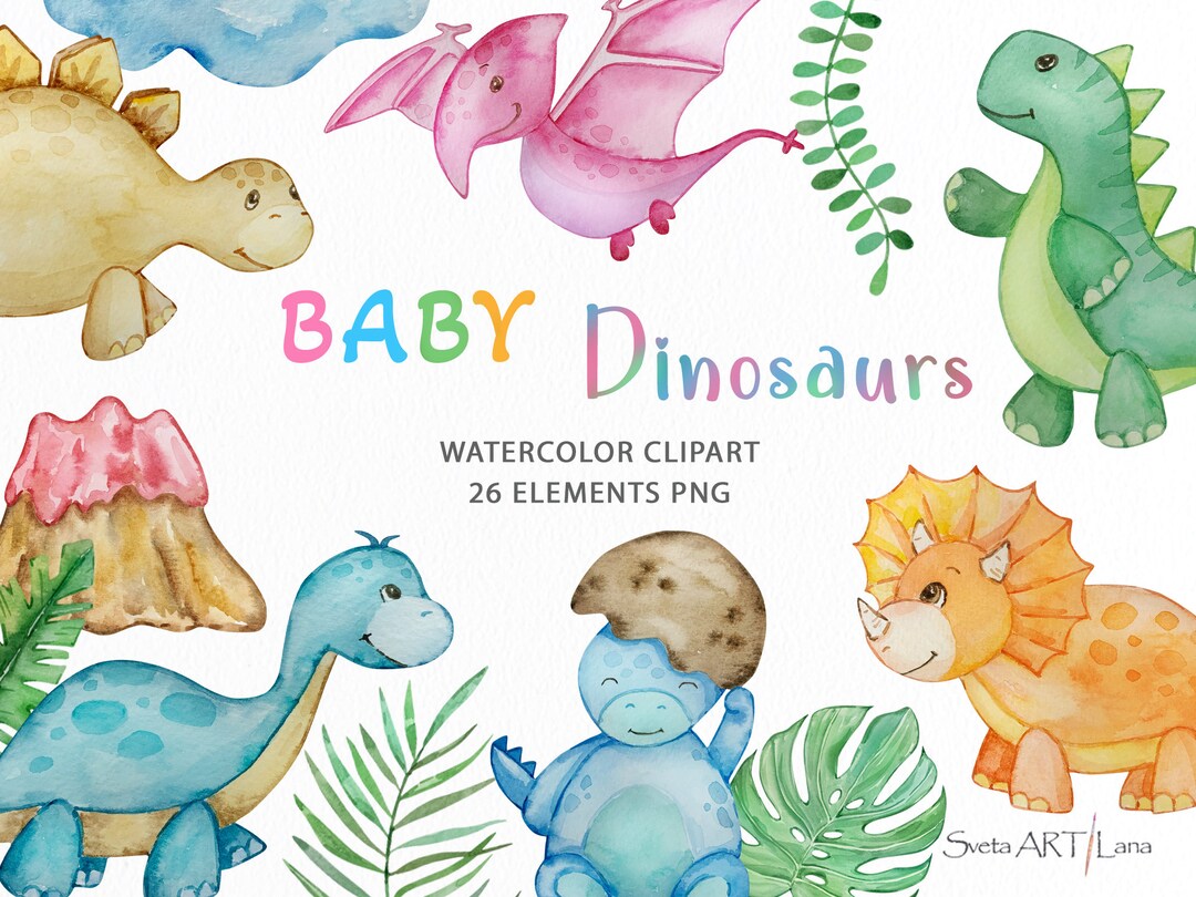 Watercolor Dinosaurs Clipart Neutral Baby Clip Art Dino - Etsy