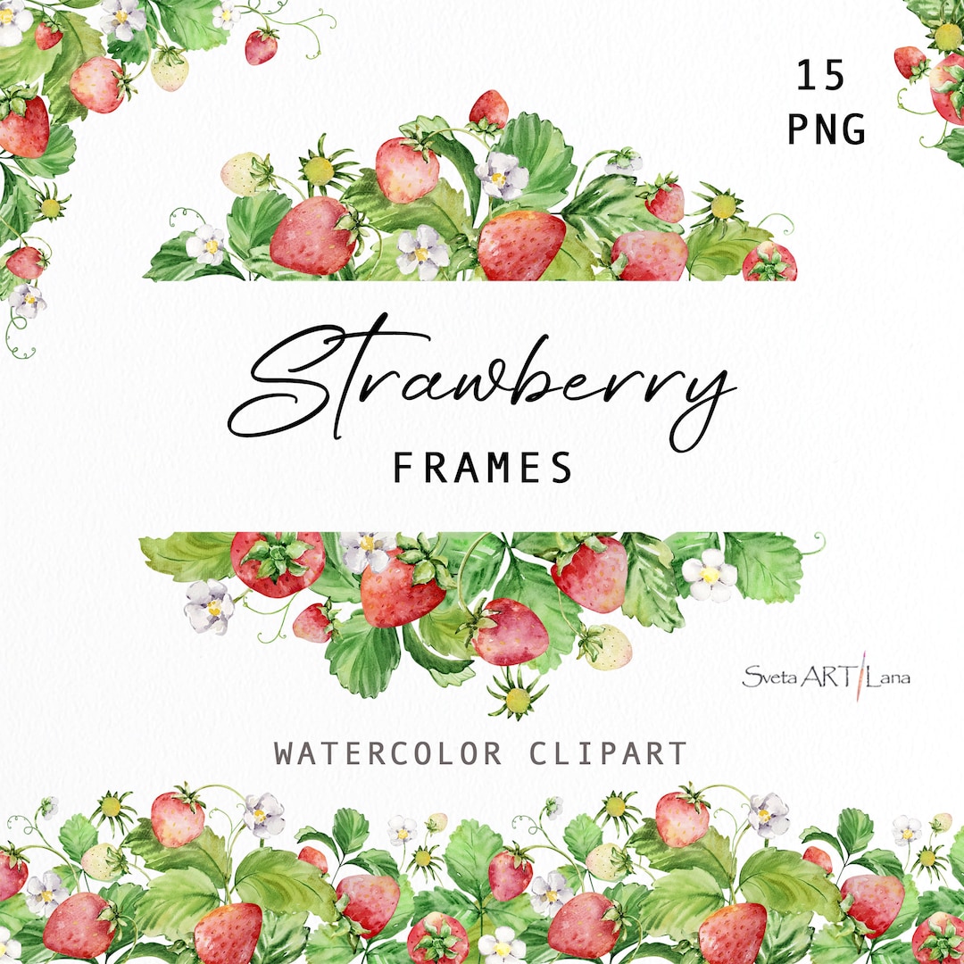 Watercolor Strawberry Frames Clipart | Strawberries Wreath Clipart ...