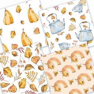 Watercolor Fall Digital Papers | Cozy Autumn Leaves Plaid Pumpkins ...