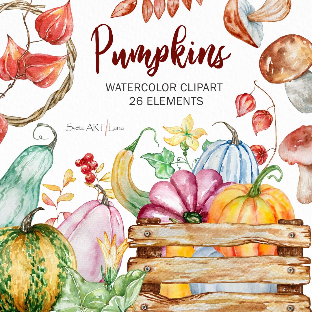 Pumpkin Watercolor Clipart Harvest Autumn Png Yellow - Etsy