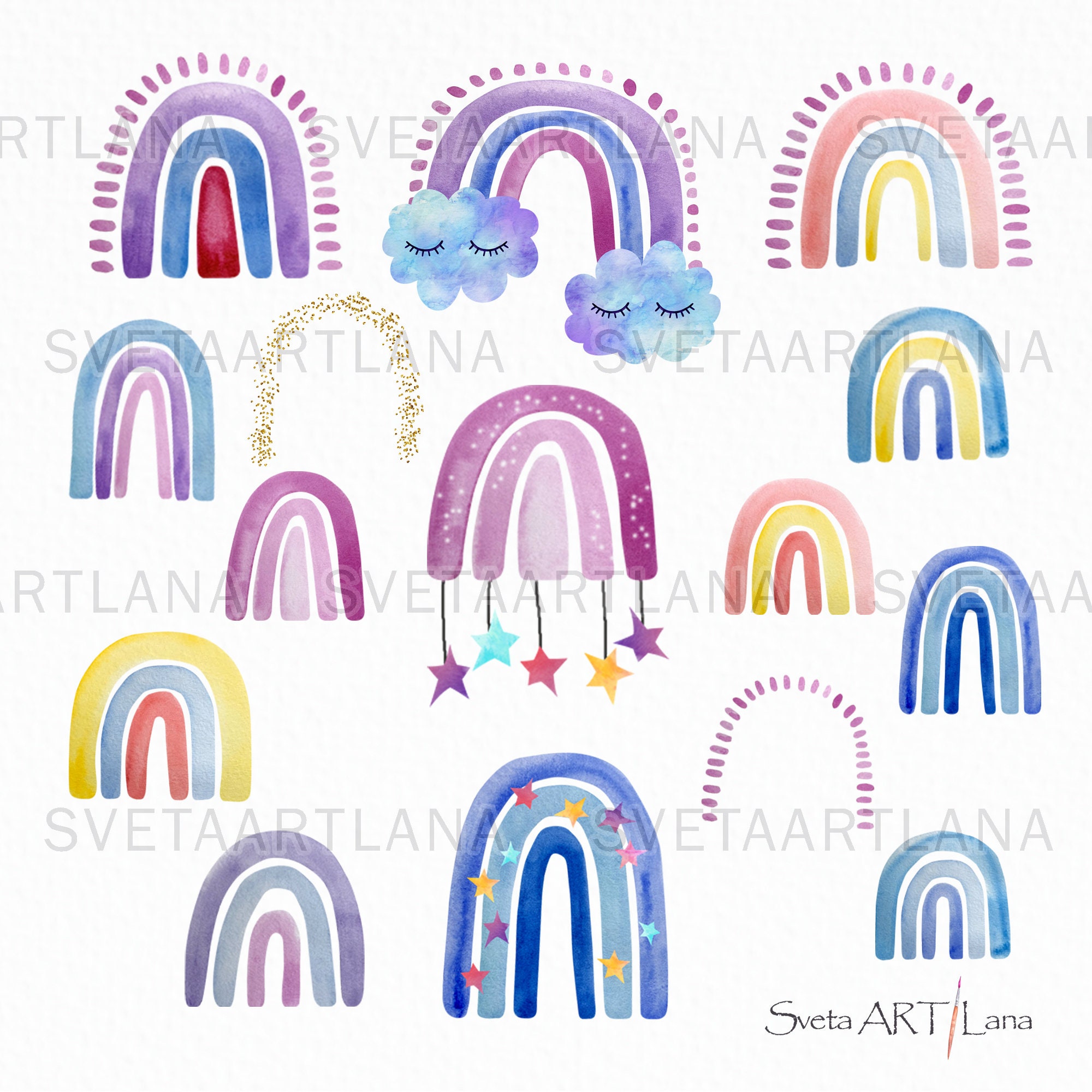 Watercolor Rainbow Clipart Watercolor Clipart Watercolor - Etsy