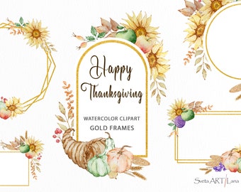 Watercolor Thanksgiving Frame Clipart | Holiday Pumpkin PNG | Autumn ...
