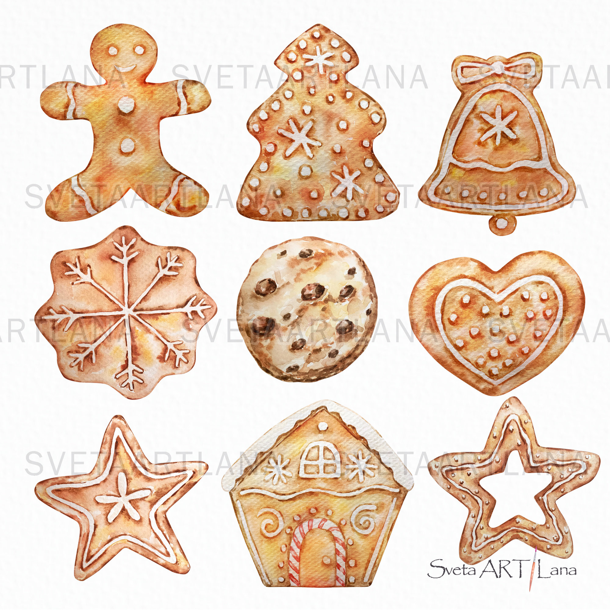Christmas Gingerbread Watercolor Clipart Christmas Cookies - Etsy
